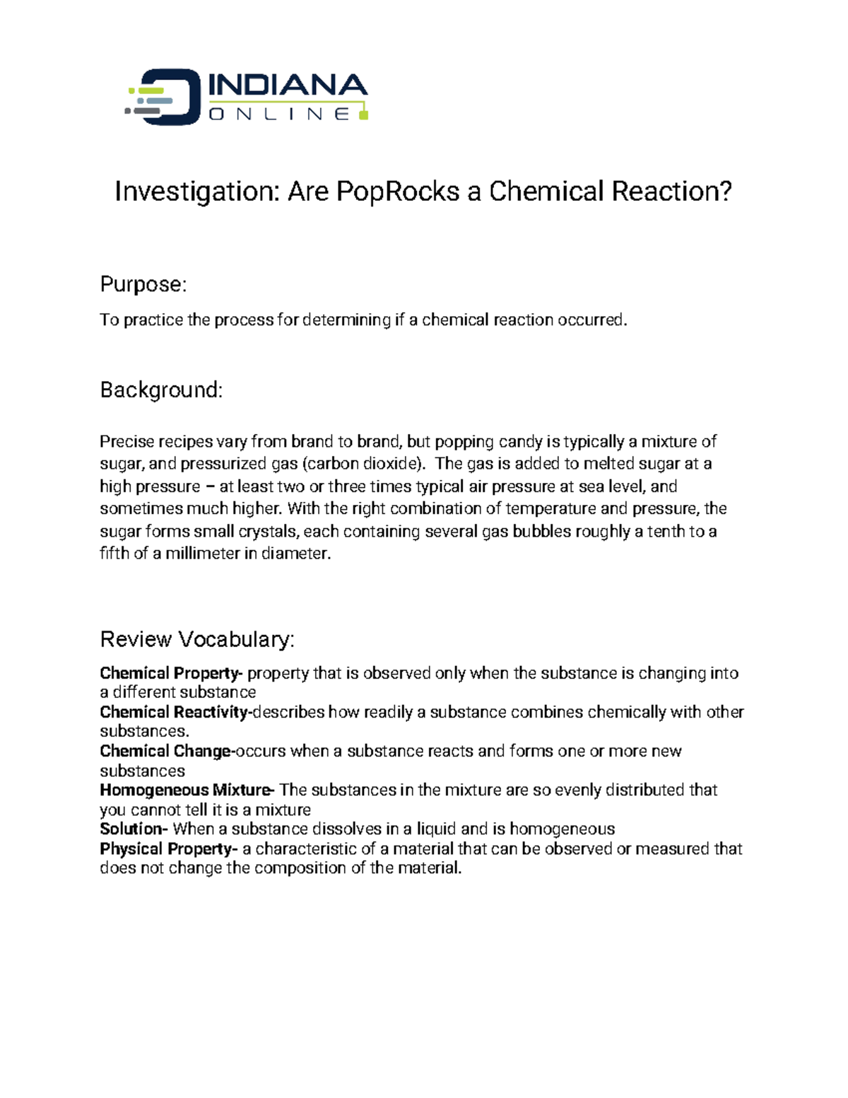 Investigation Are Pop Rocks a Chemical Reaction - Investigation: Are ...
