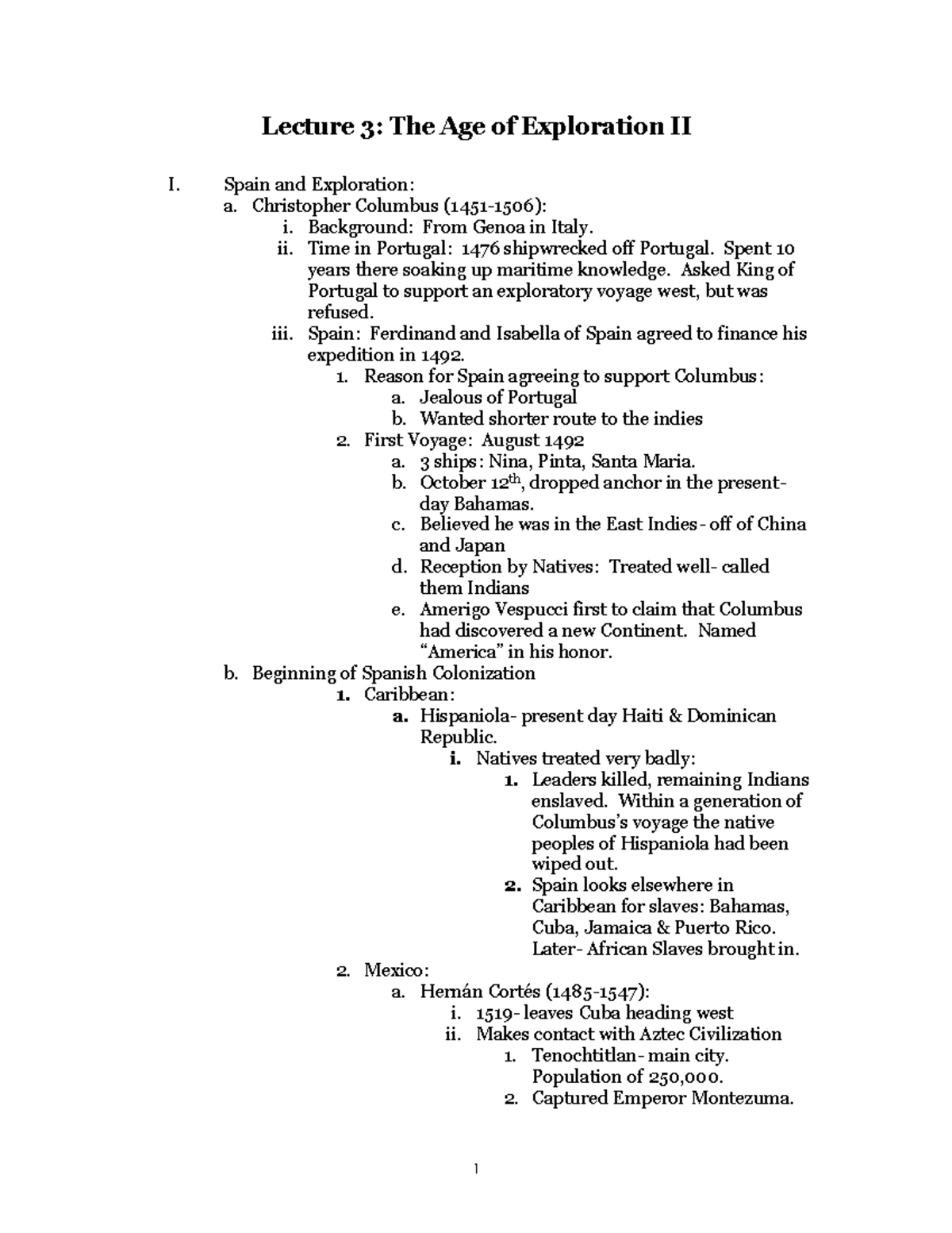 Lecture 3- The Age of Exploration II (01-23)- Outline - Lecture 3: The Age of Exploration II I ...