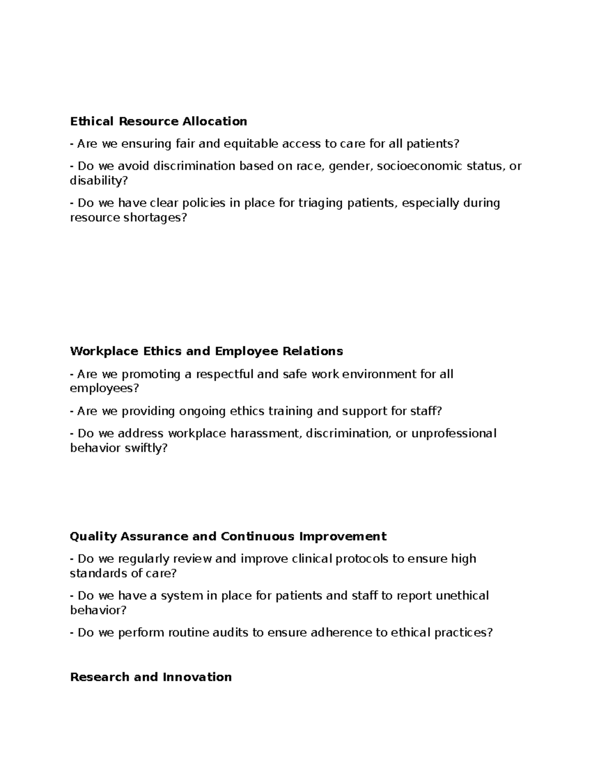 Checklist (business ethics) - Ethical Resource Allocation Are we ...