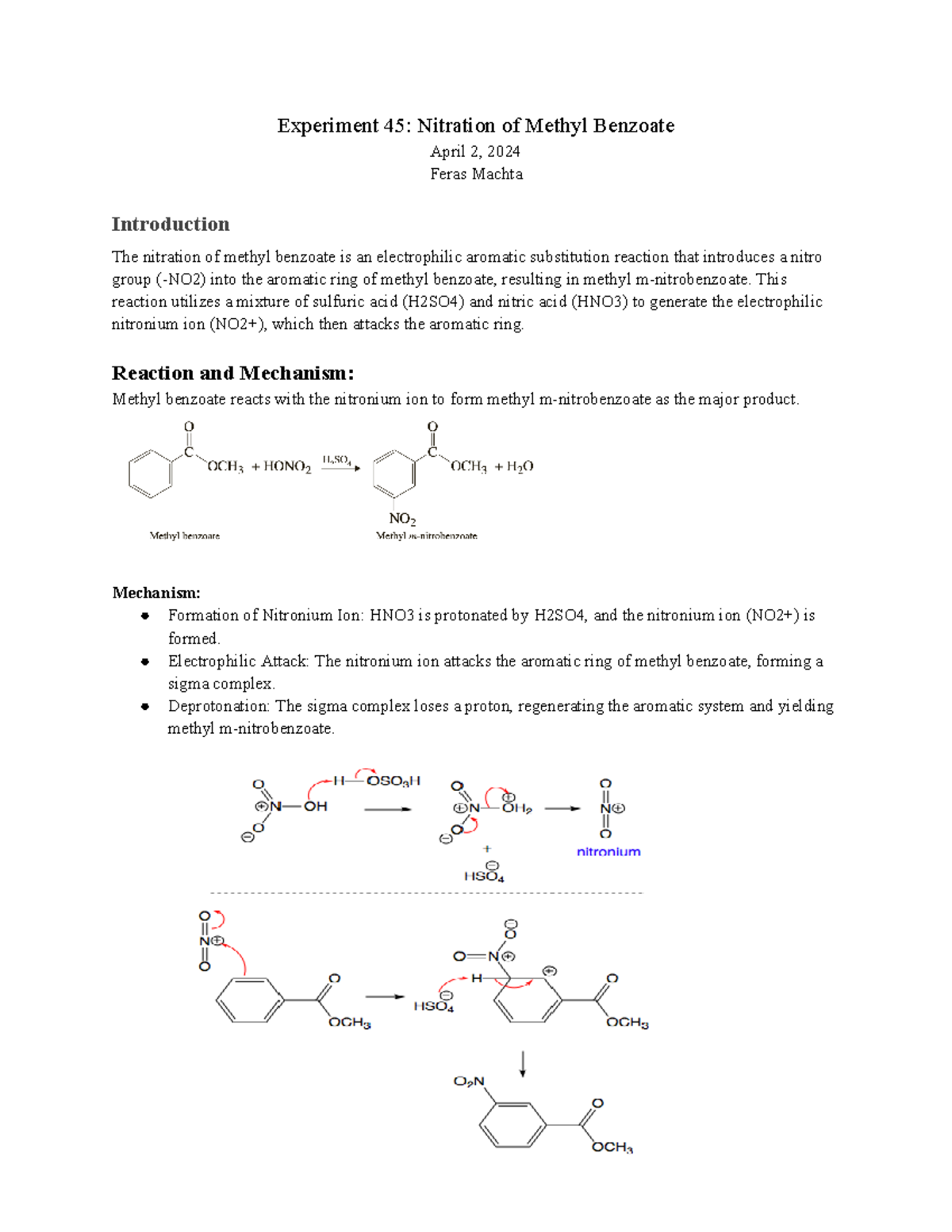 CHEM 280B Experiment #45 - Experiment 45: Nitration of Methyl Benzoate ...