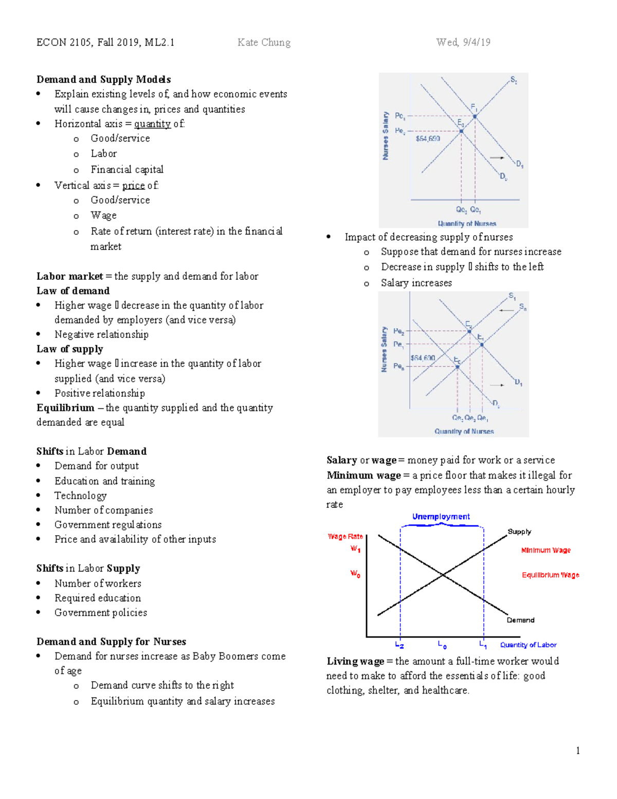 ML2.1 - ECON 2105 - ECON 2105, Fall 2019, ML2 Kate Chung Wed, 9/4 ...