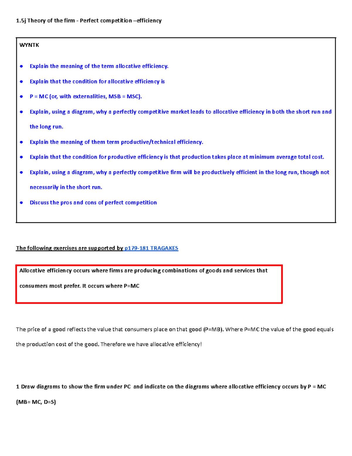 1.5j Theory of the firm - Perfect competition –efficiency - 1 Theory of ...