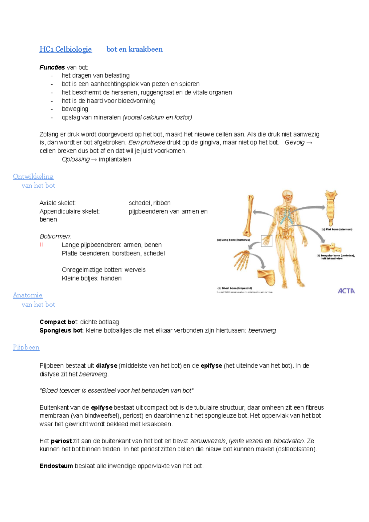 HC Bot en Kraakbeen - HC1 Celbiologie bot en kraakbeen Functies van bot ...