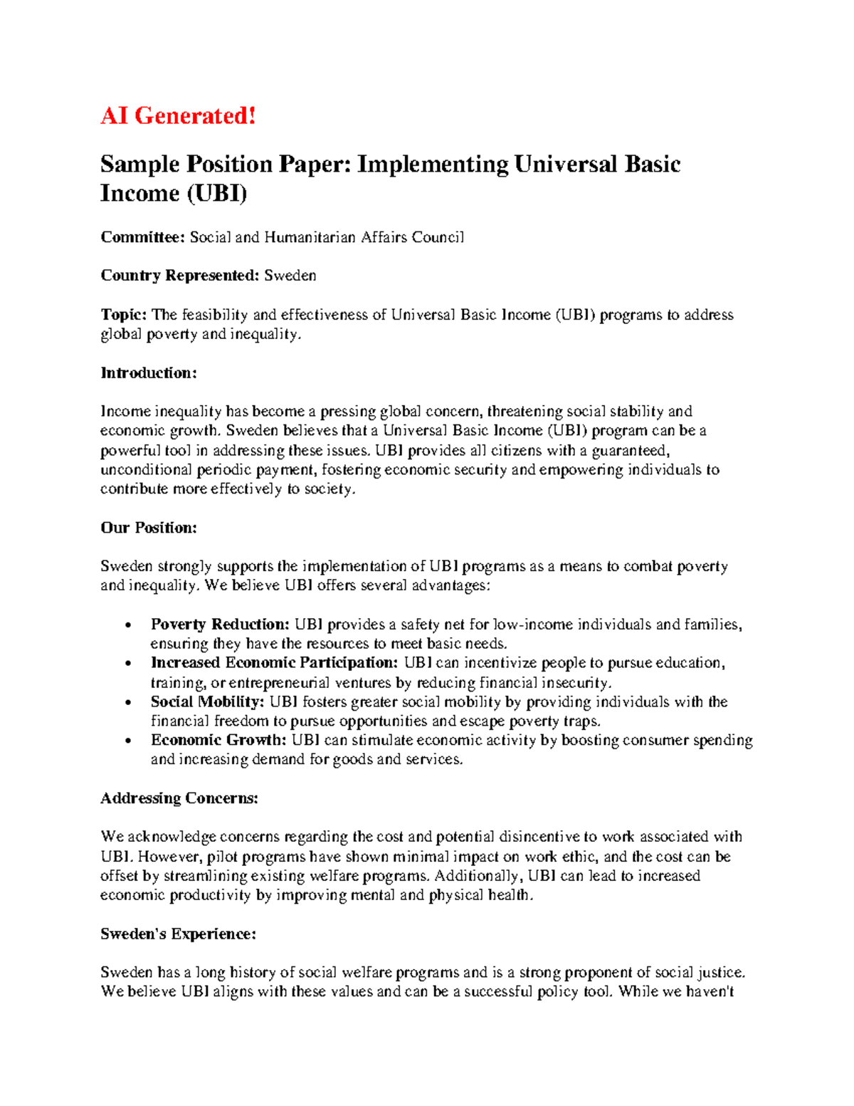 AI Generated sample paper - AI Generated! Sample Position Paper ...