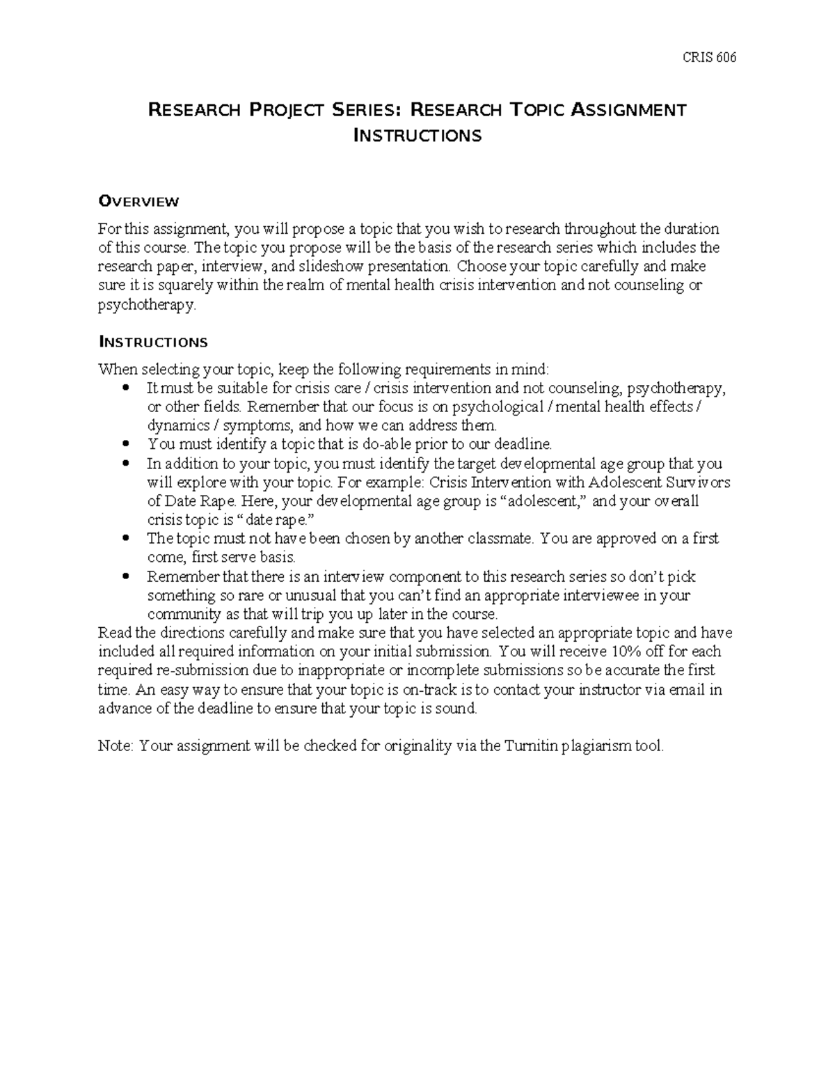 Research Project Series Research Topic Assignment Instructions - CRIS ...