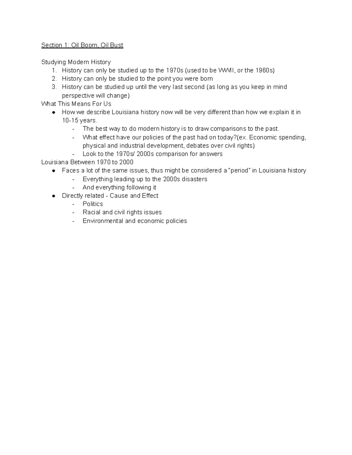 Module 12 History lecture notes - Section 1: Oil Boom, Oil Bust ...