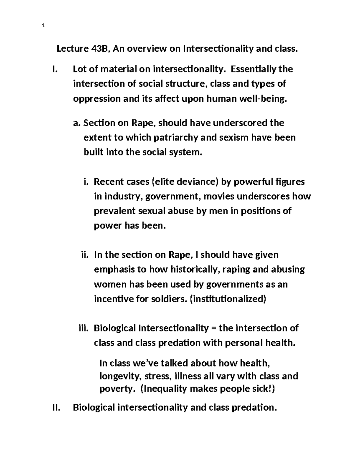 Lecture 43B. Intersectionality and Class Predation - Lecture 43B, An ...