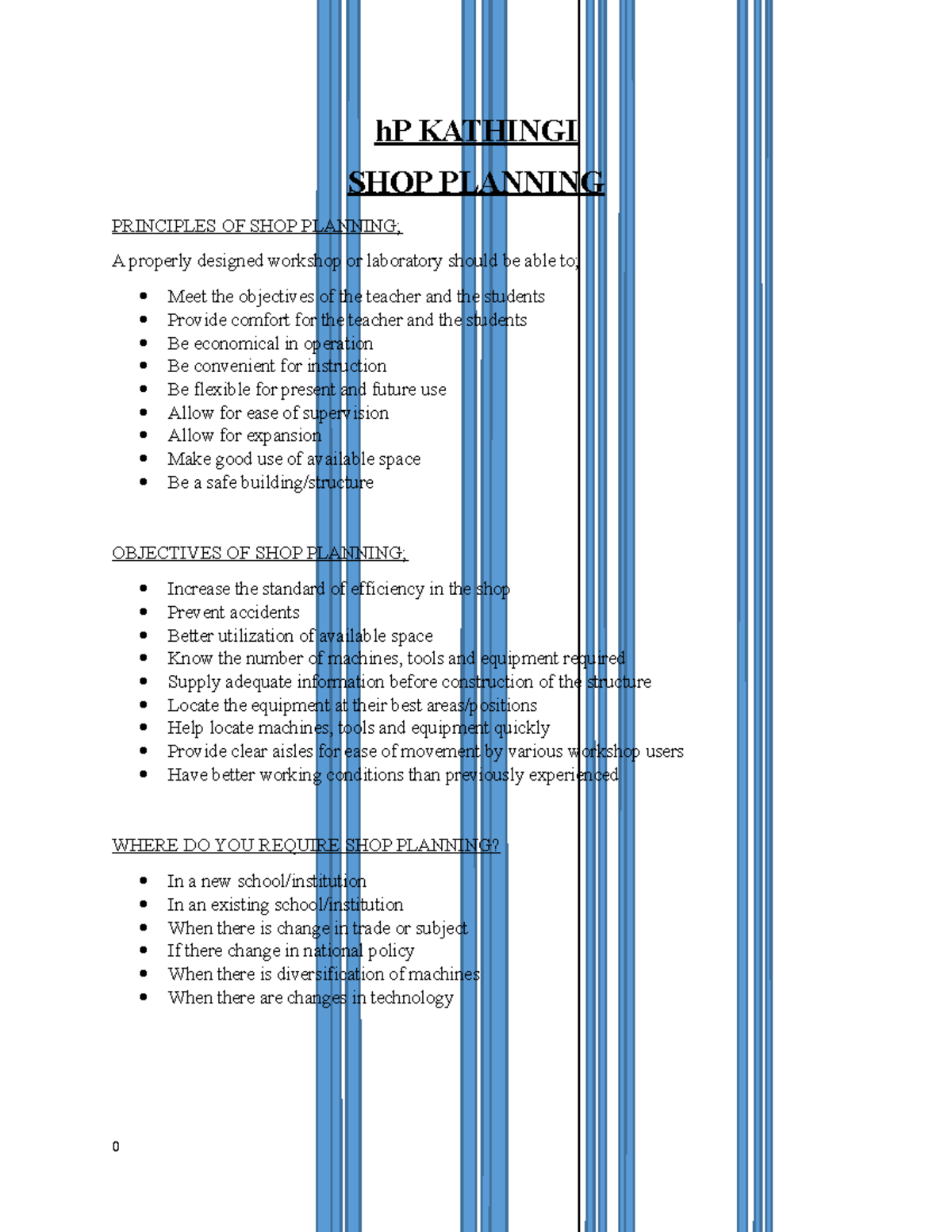 SHOP Planning- P Kathingi - hP KATHINGI SHOP PLANNING PRINCIPLES OF ...