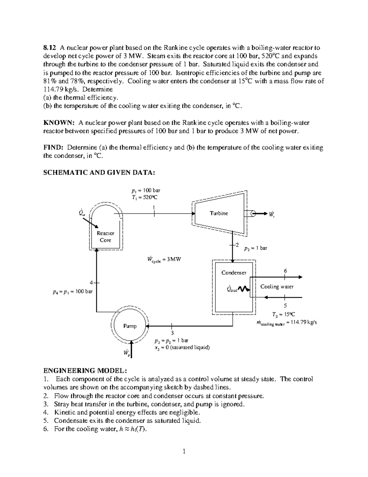 Hw2soln - Solutions to homework set 2 - 8 A nuclear power plant based on the Rankine cycle ...