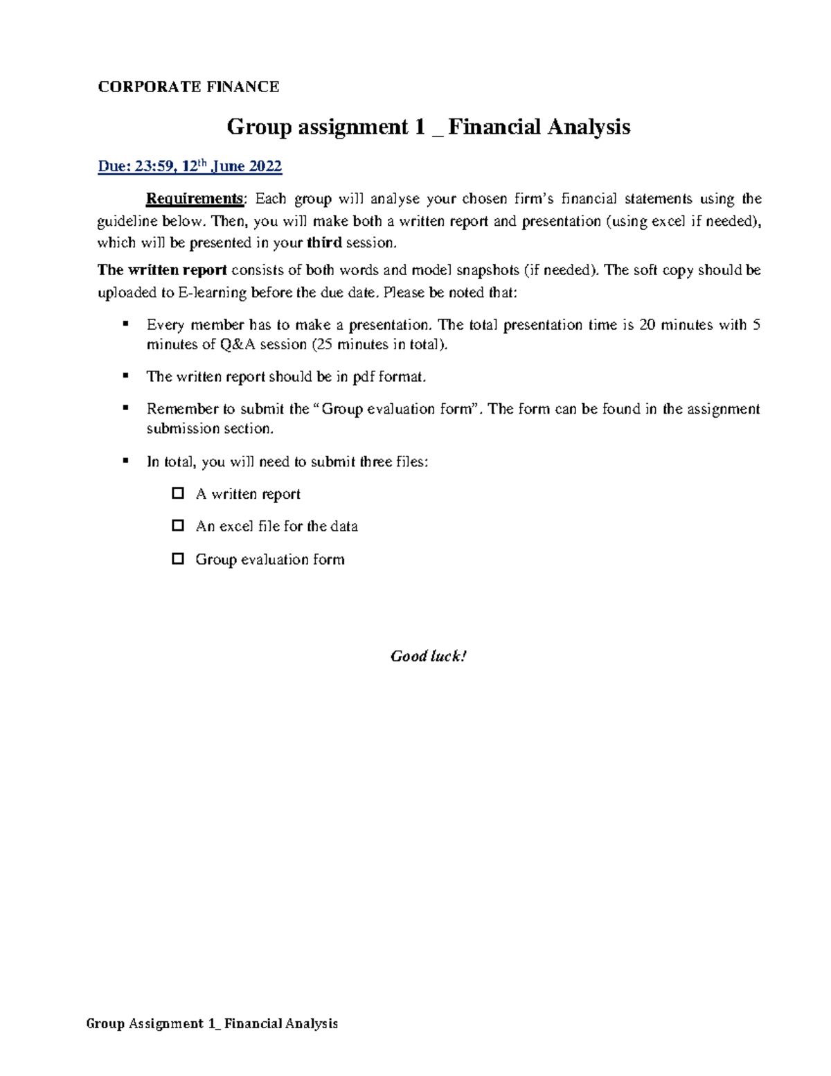 Group Assignment 1 Financial Analysis - Group Assignment 1_ Financial ...