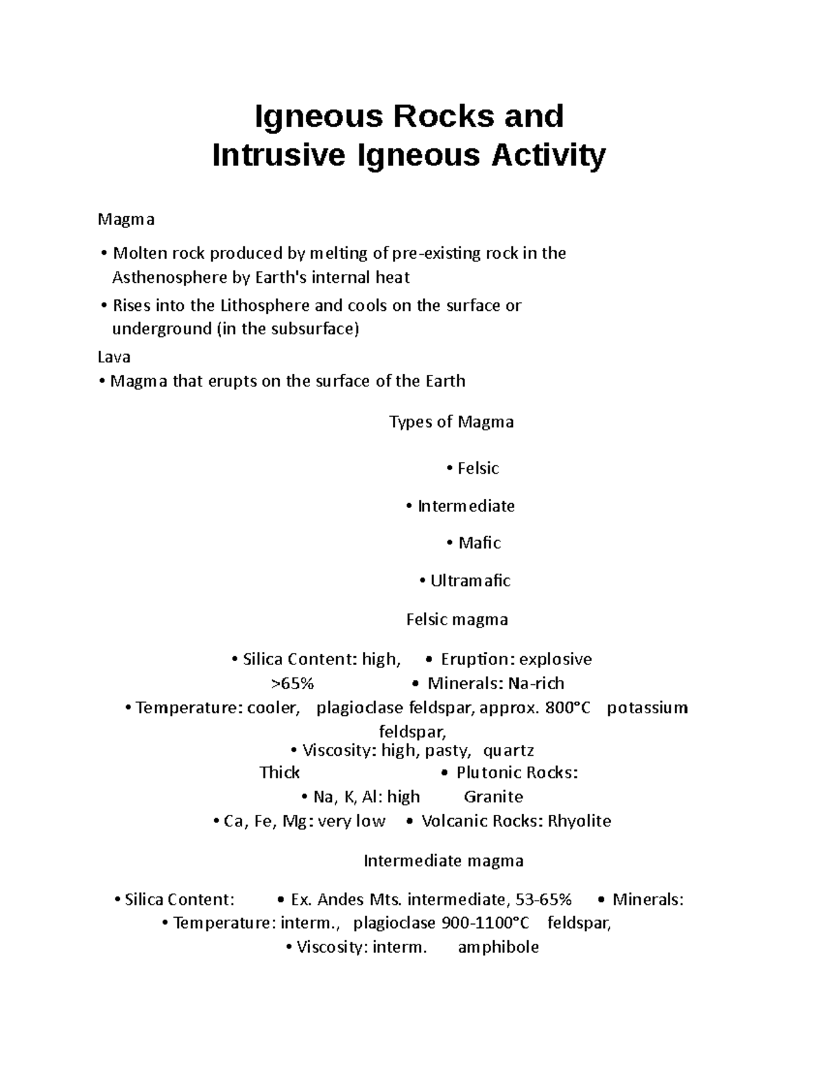 Igneous Rocks AND Intrusive Igneous Activity Summary - Igneous Rocks ...