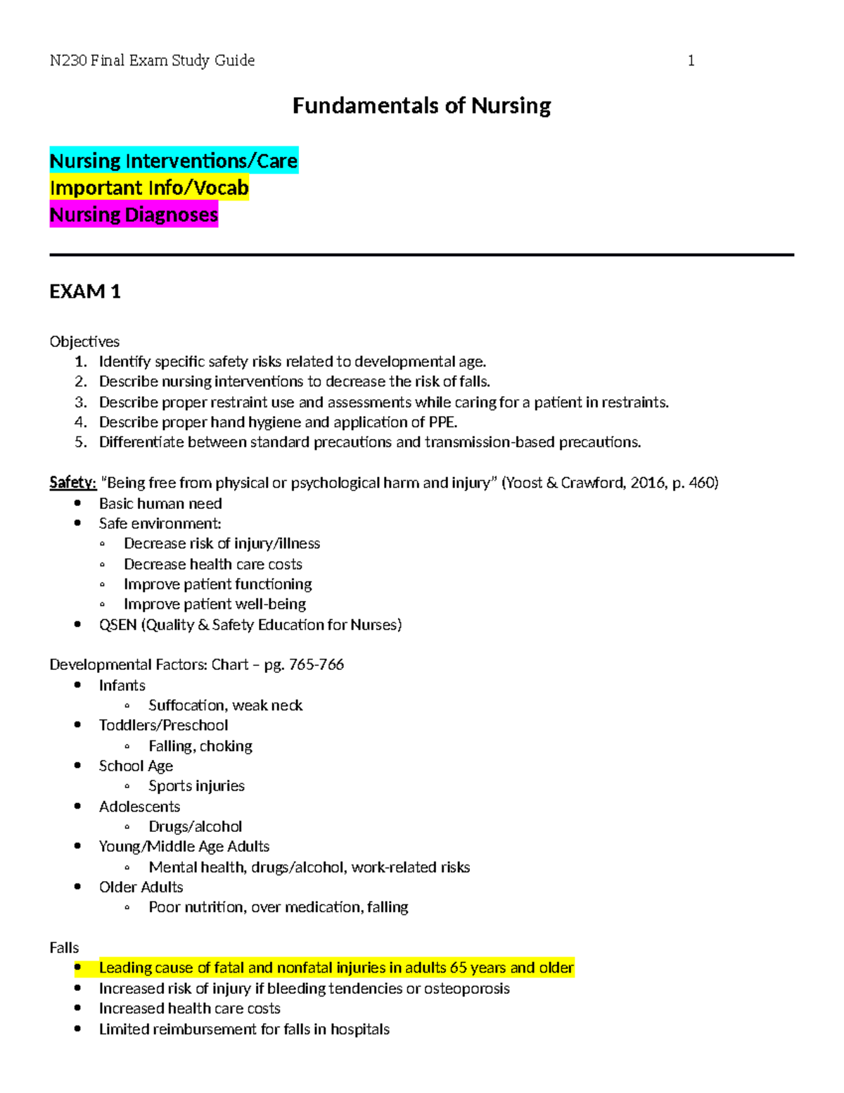 Fundamentals of Nursing - Fundamentals of Nursing Nursing Interventions ...