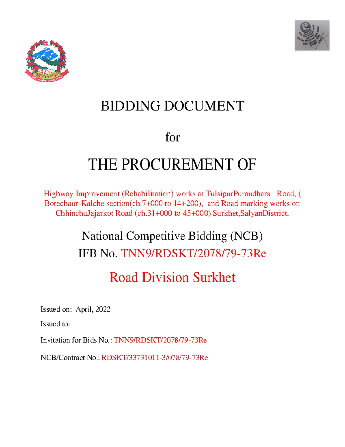 BID Document (19) - xsss - BIDDING DOCUMENT for THE PROCUREMENT OF ...