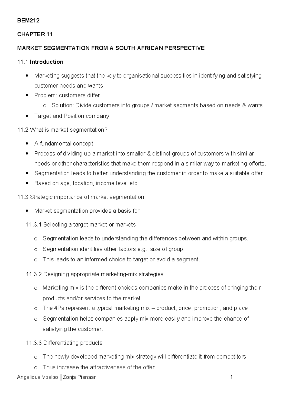 BEM 212 Chapter 11 Summary - BEM CHAPTER 11 MARKET SEGMENTATION FROM A SOUTH AFRICAN PERSPECTIVE ...