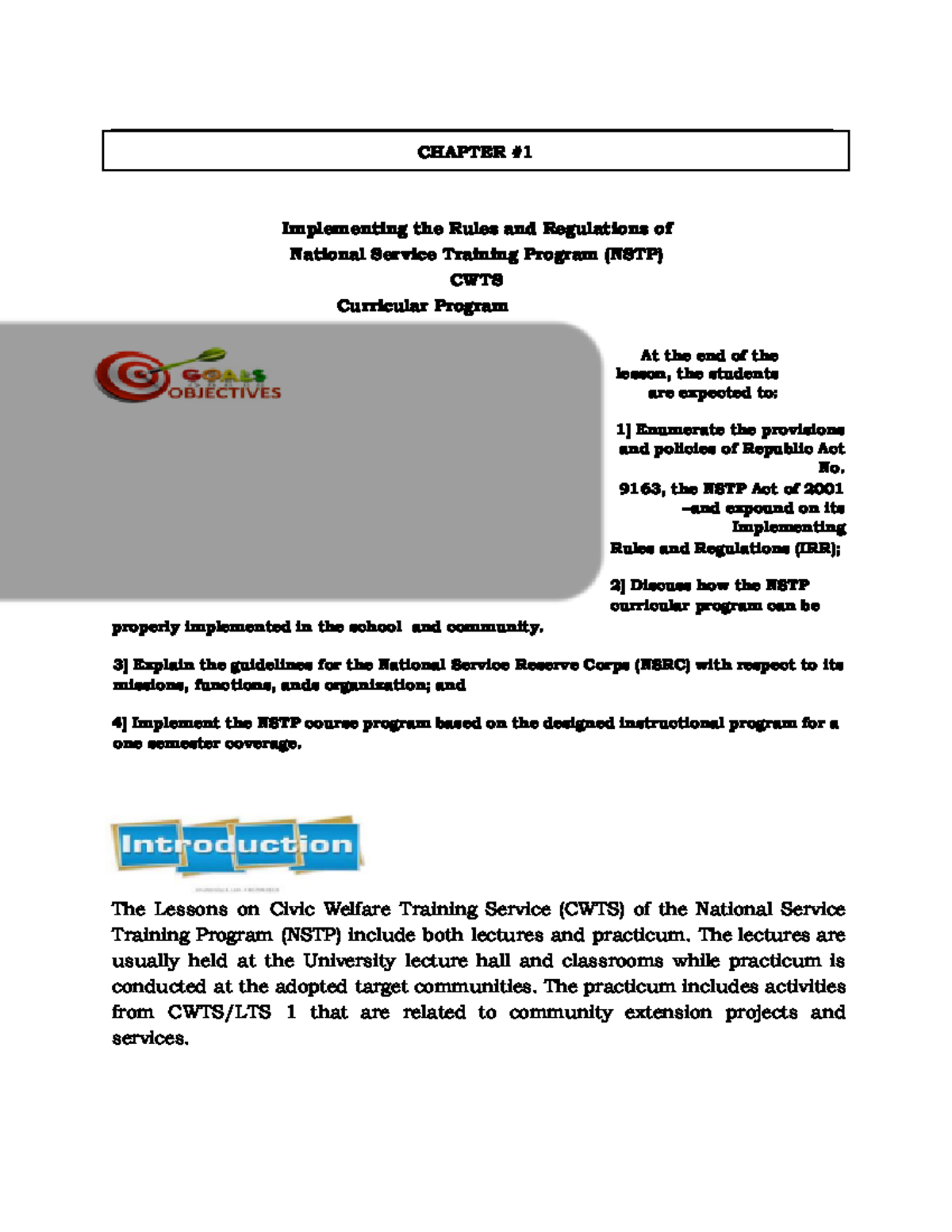 NSTP ( Chapter 1) - Module 1 - - Studocu