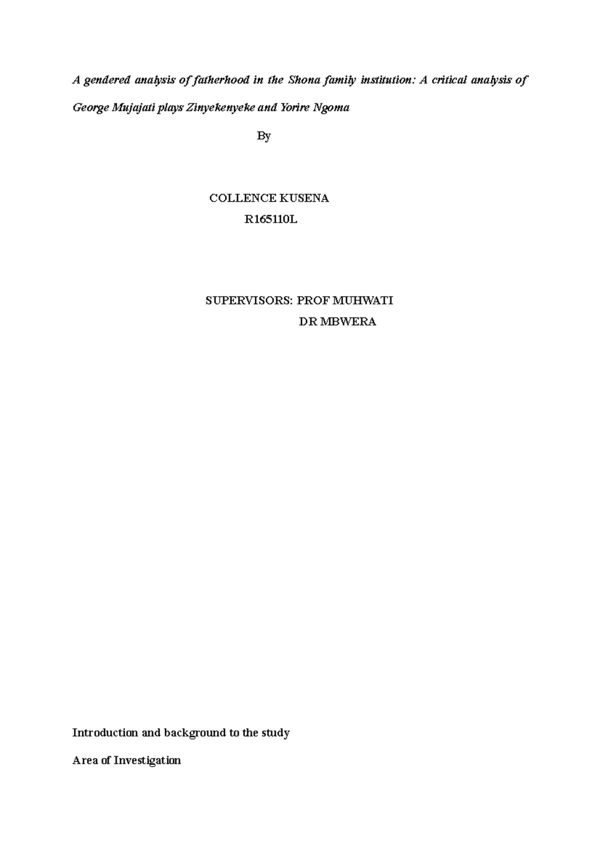 Chapter 1 Proposal Collence Kusena - A gendered analysis of fatherhood ...