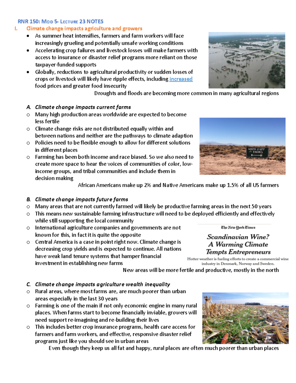 RNR 150- MOD 5- Lecture 23 Notes - I. Climate change impacts ...