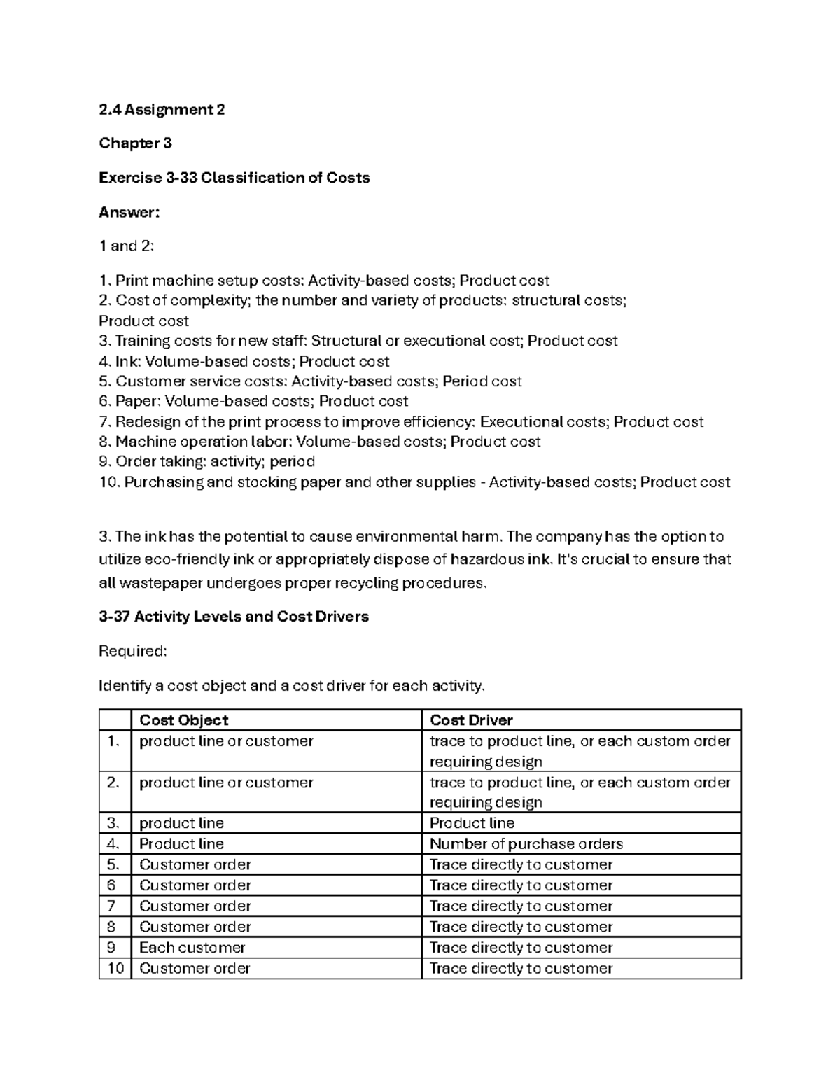 2- 4 Assignment 2 - Marietta Veluz - 2 Assignment 2 Chapter 3 Exercise 3 - 33 Classification of ...