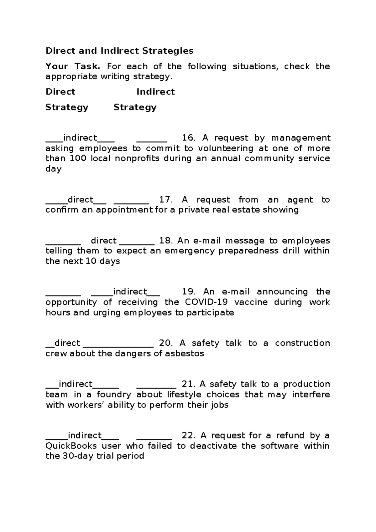 Writing Practice Chapter 8 - Direct and Indirect Strategies Your Task ...