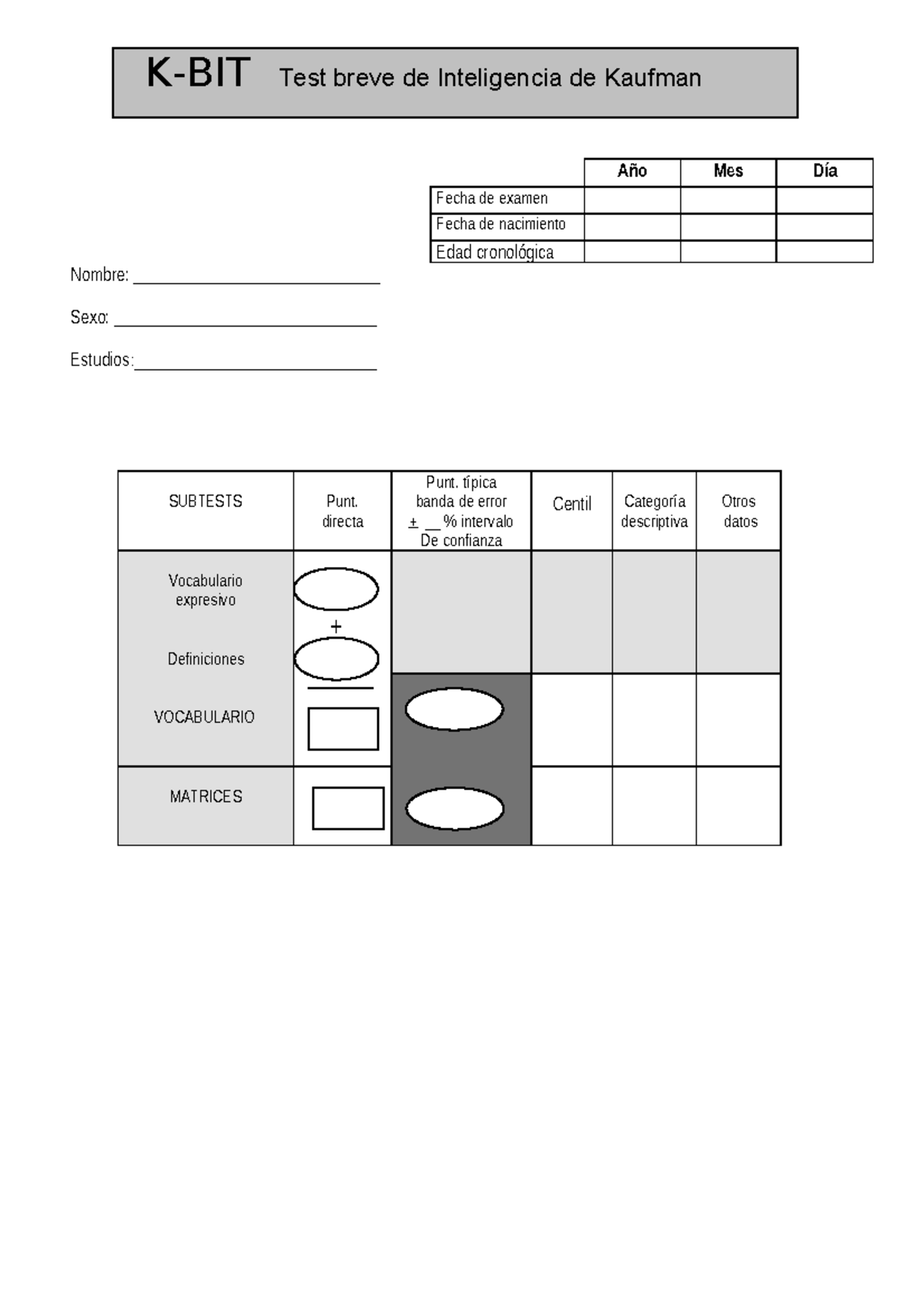 manual de aplicación test kbit - K-BIT Test breve de Inteligencia de ...