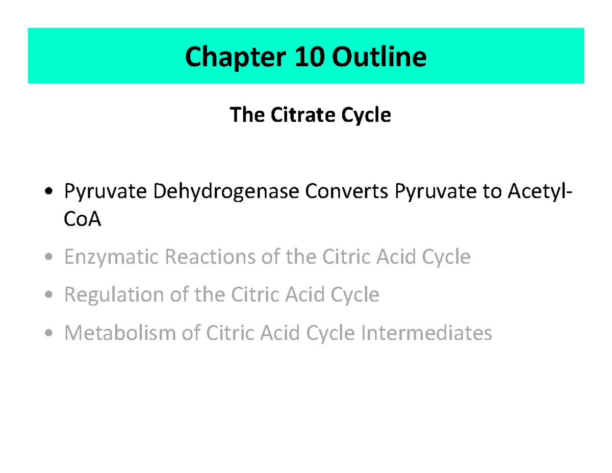 PDH Lecture note - ####### The Citrate Cycle ####### Pyruvate ...