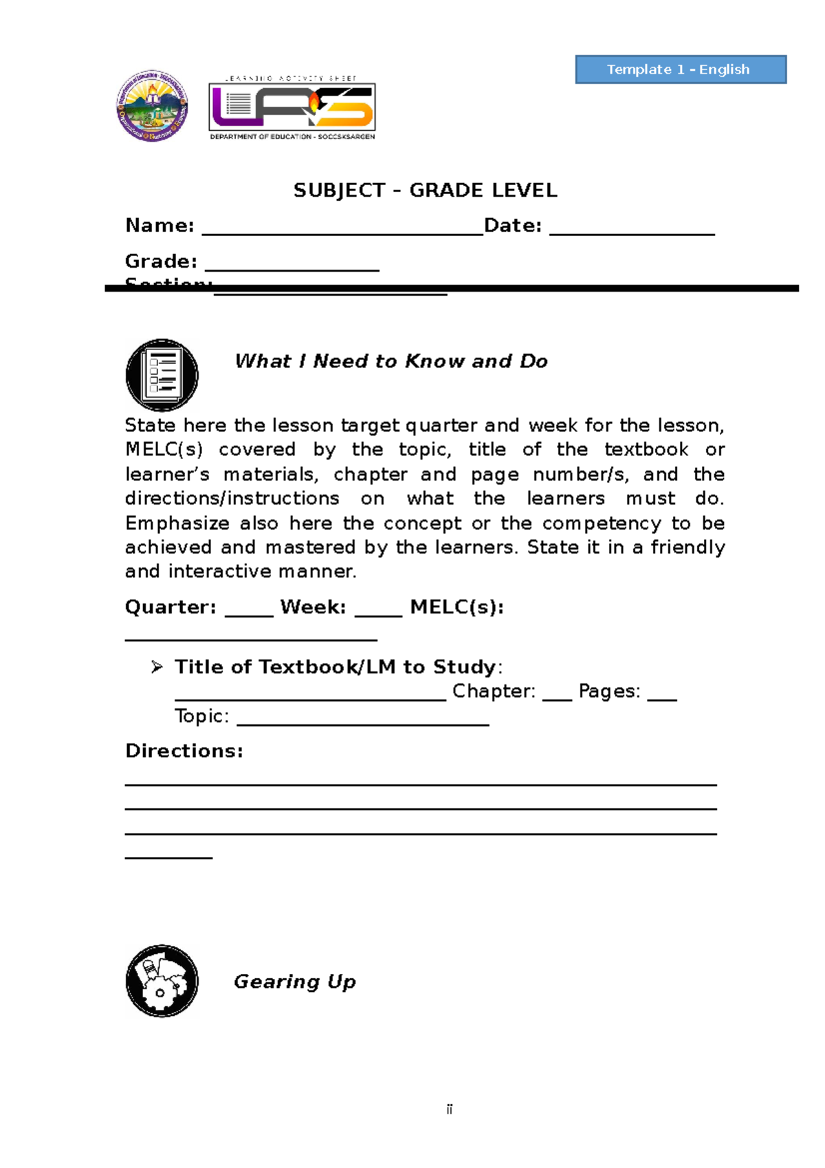 Template-1-English - SUBJECT – GRADE LEVEL Name: _____Date: _________________ Grade: - Studocu