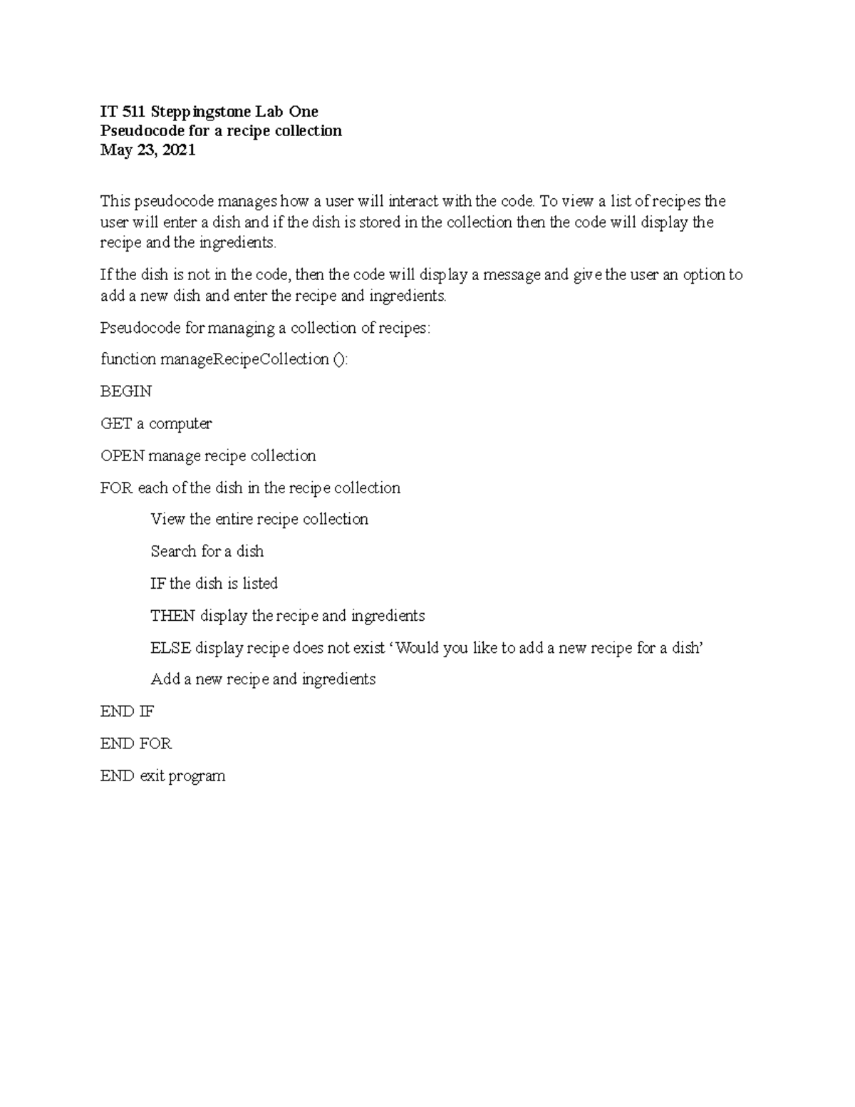 2-2 Stepping Stone Lab One Pseudocode for Your Program - IT511 - SNHU - Studocu