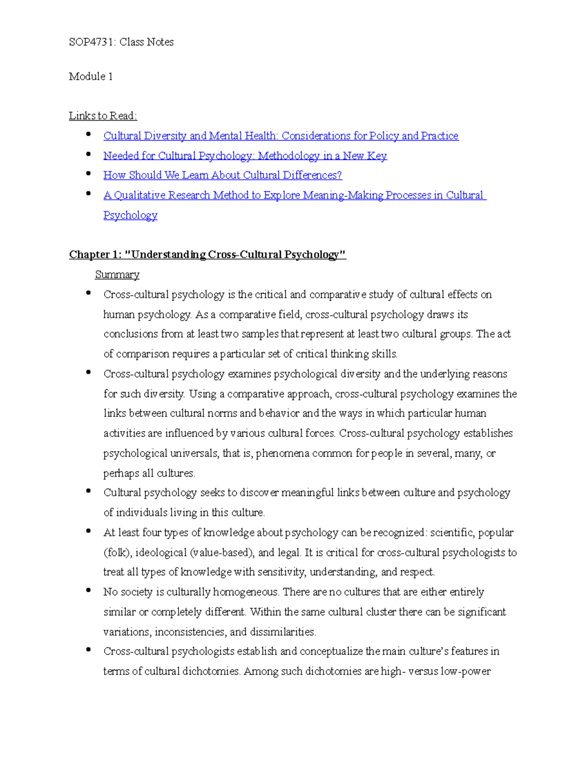 SOP4731-Module 1Notes - Module 1 Links to Read: Cultural Diversity and ...