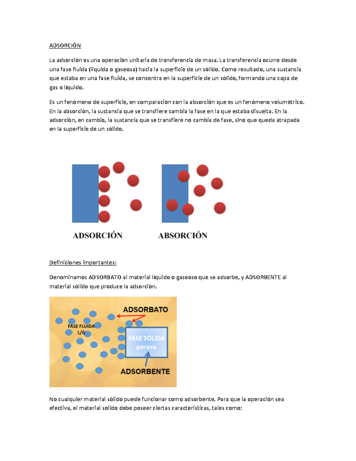 Apunte Adsorción - Resumen Adsorción - ADSORCIÓN La adsorción es una ...