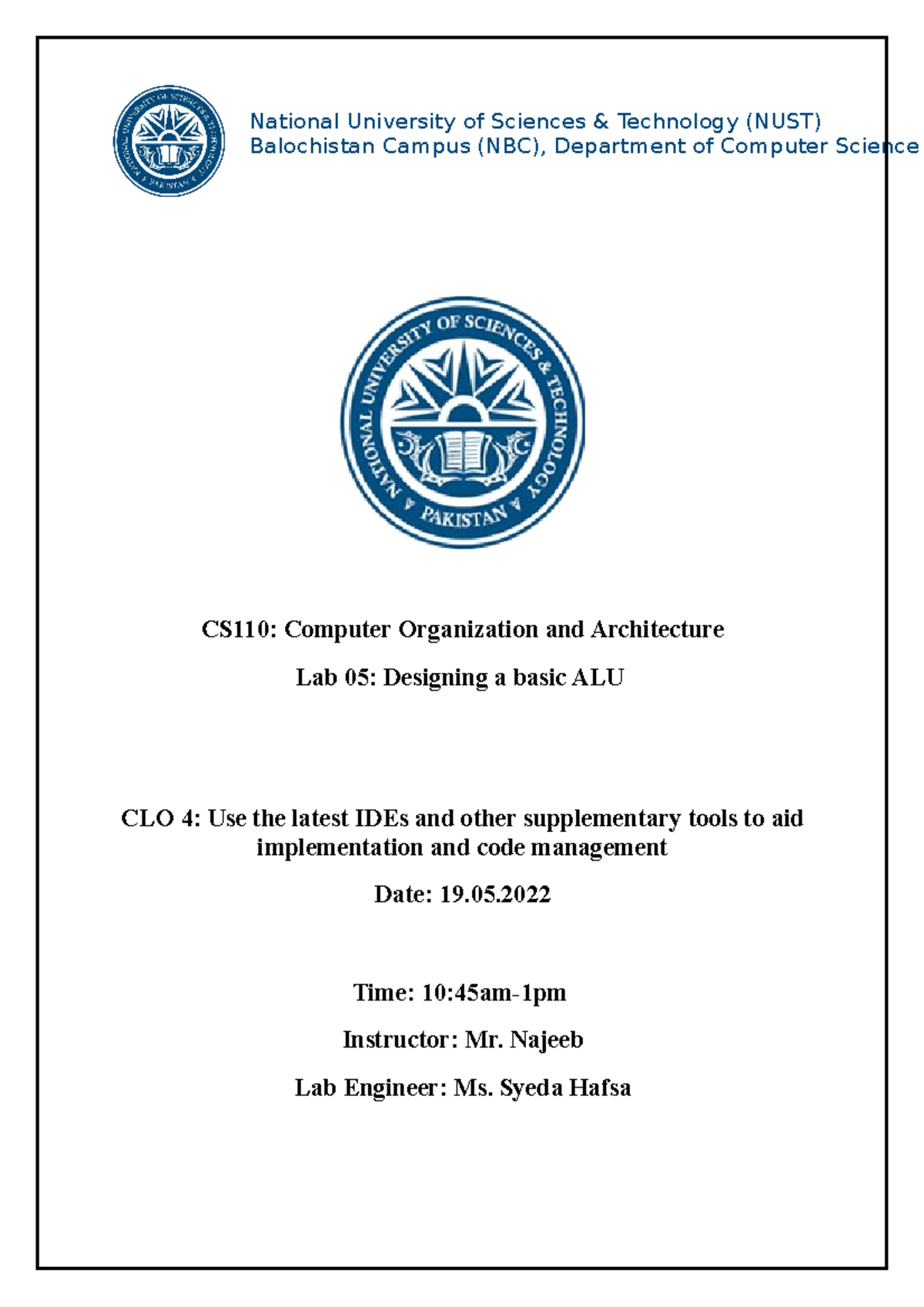 CAO Lab 5 - computer architecture and organization modalism file for creating Verilog code - Studocu