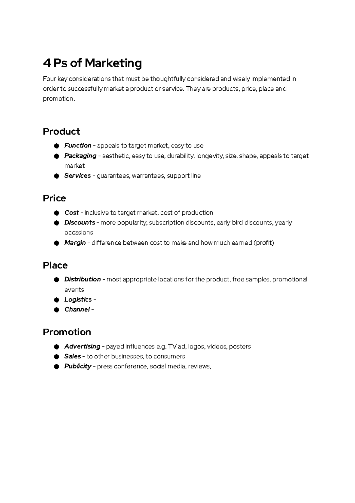 4 Ps of Marketing - yuhh - 4 Ps of Marketing Four key considerations ...