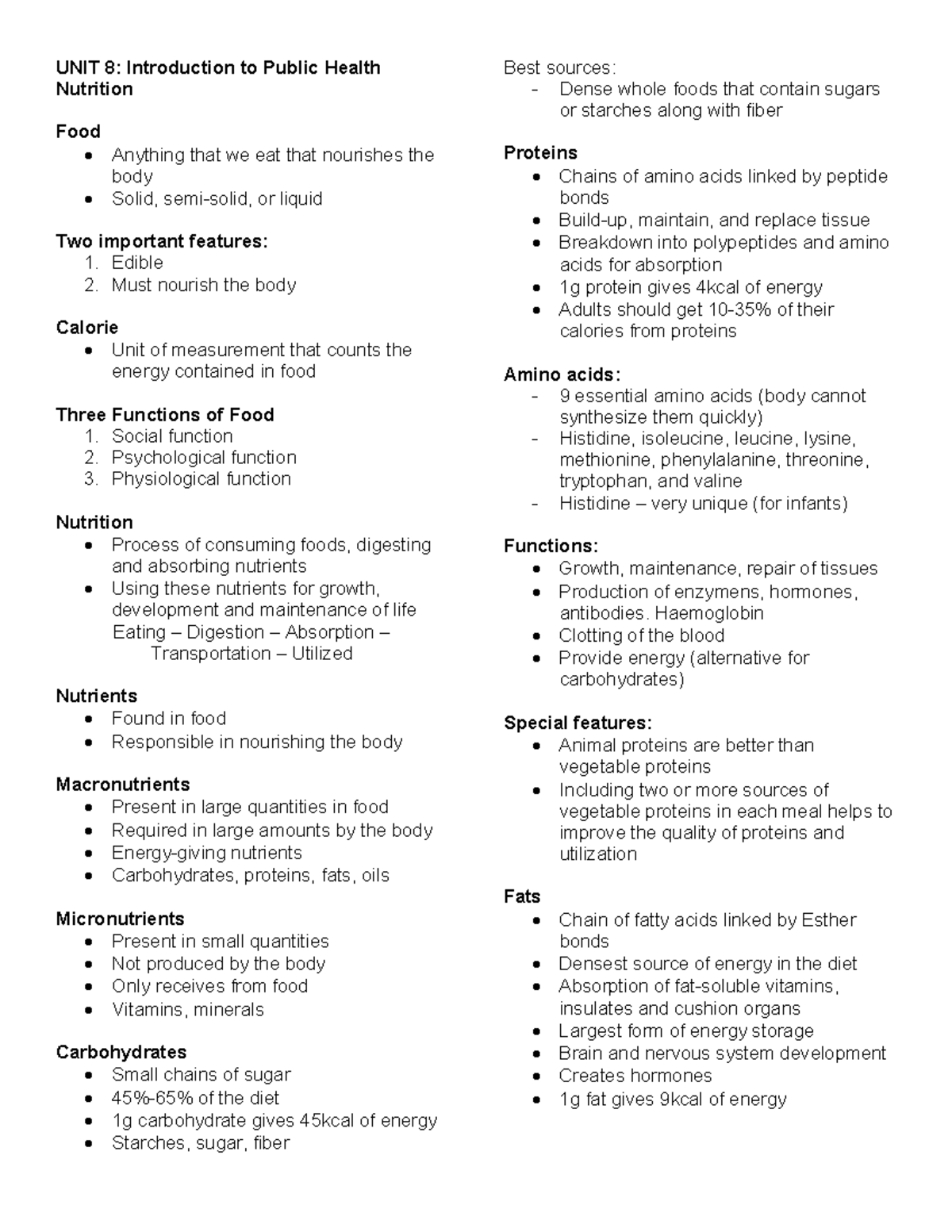 Unit 8 - unit 8 - UNIT 8: Introduction to Public Health Nutrition Food ...