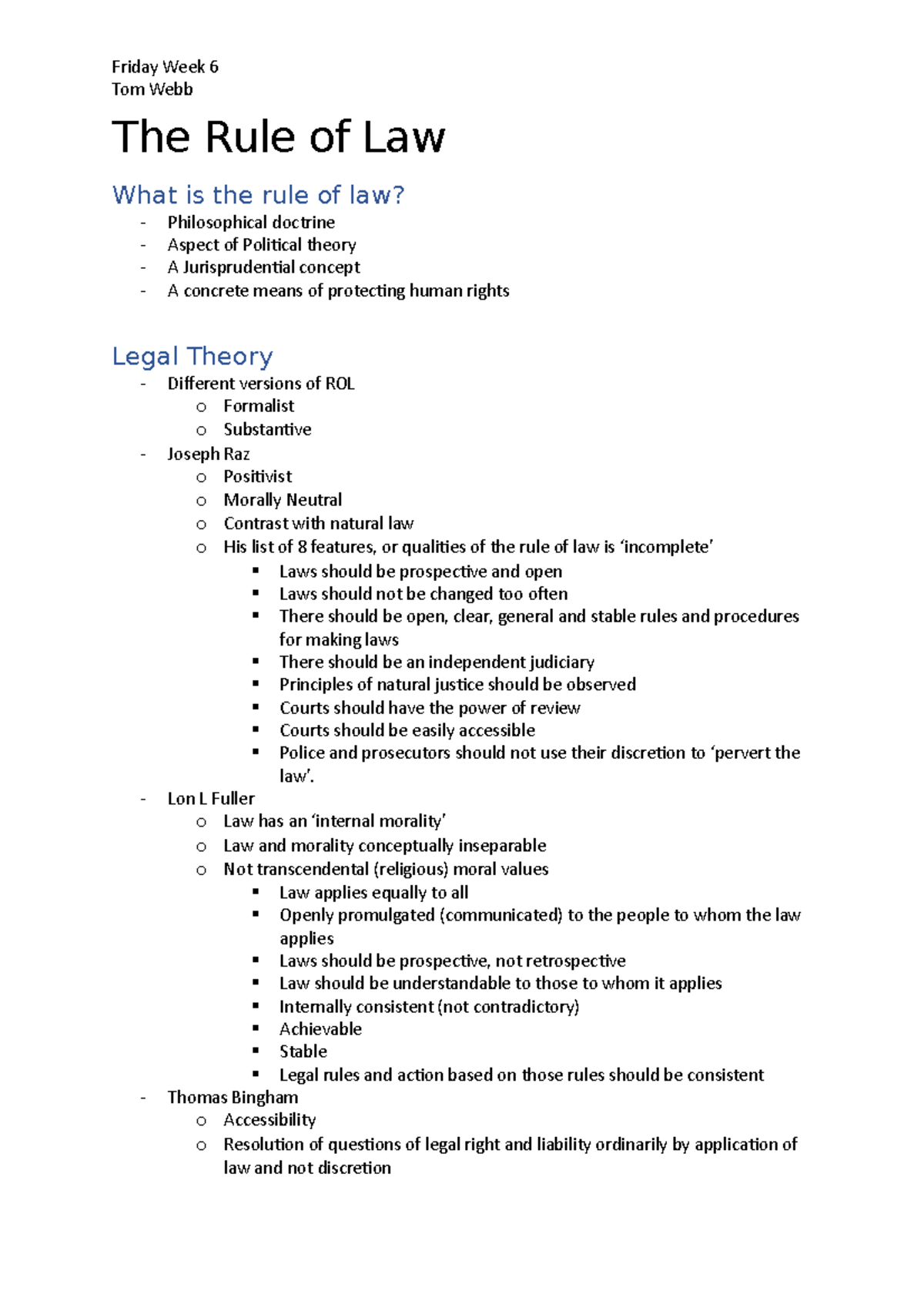 The Rule of Law - notes - Tom Webb The Rule of Law What is the rule of ...