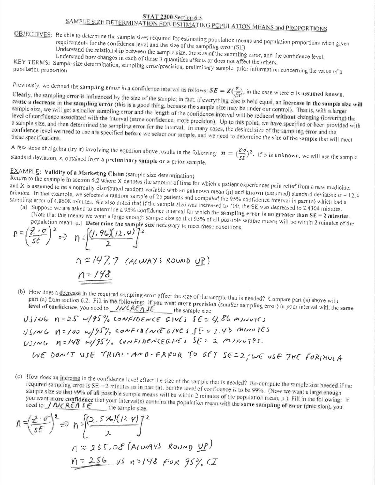 STAT 2300 Lecture Notes 6.5 - STAT 2300 - Studocu