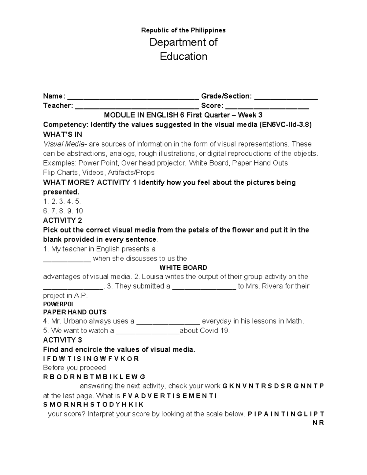G6 Module Week3 Module 3 Republic Of The Philippines Department Of