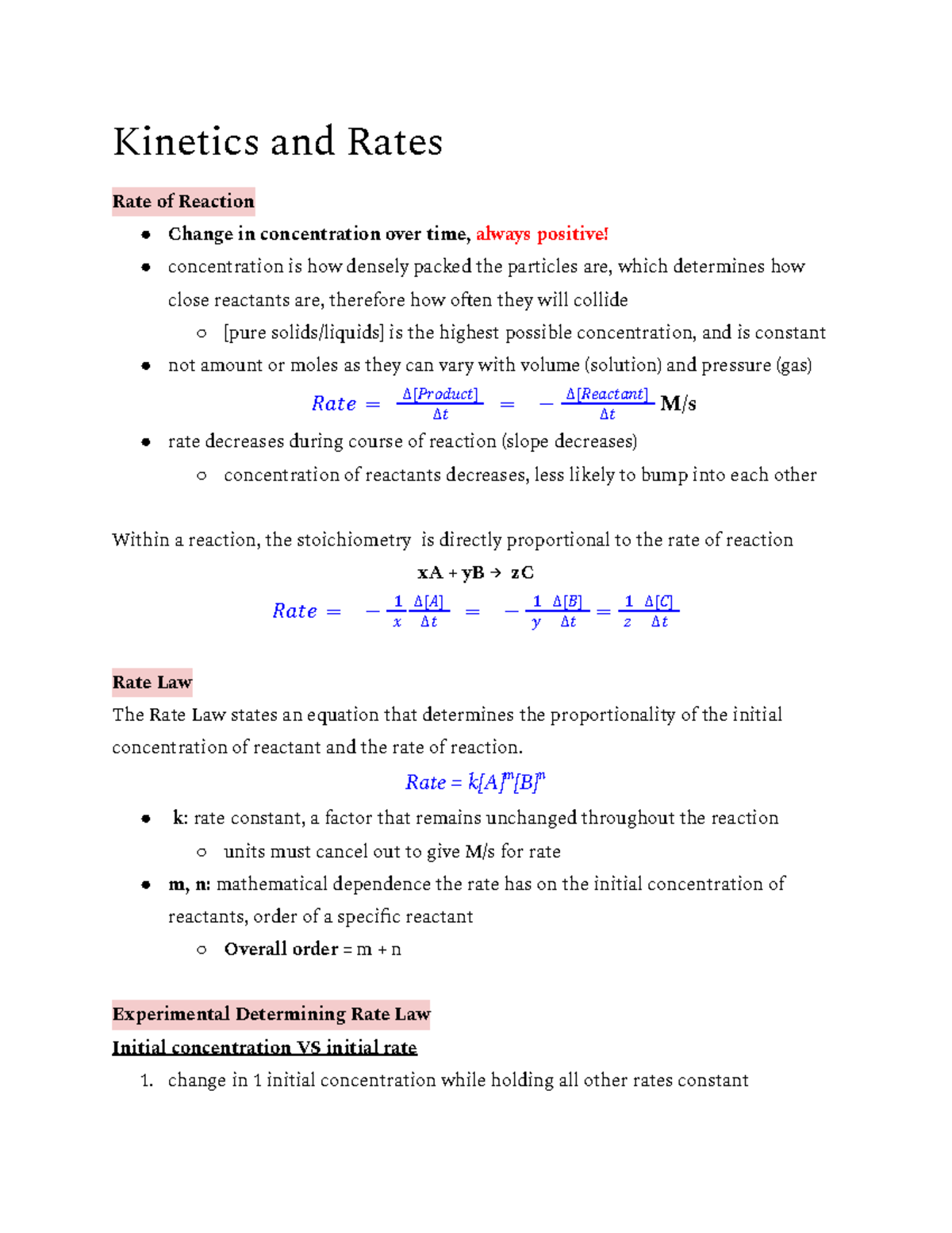 Notes - Kinetics and Equalibrium - Kinetics and Rates Rate of Reaction ...