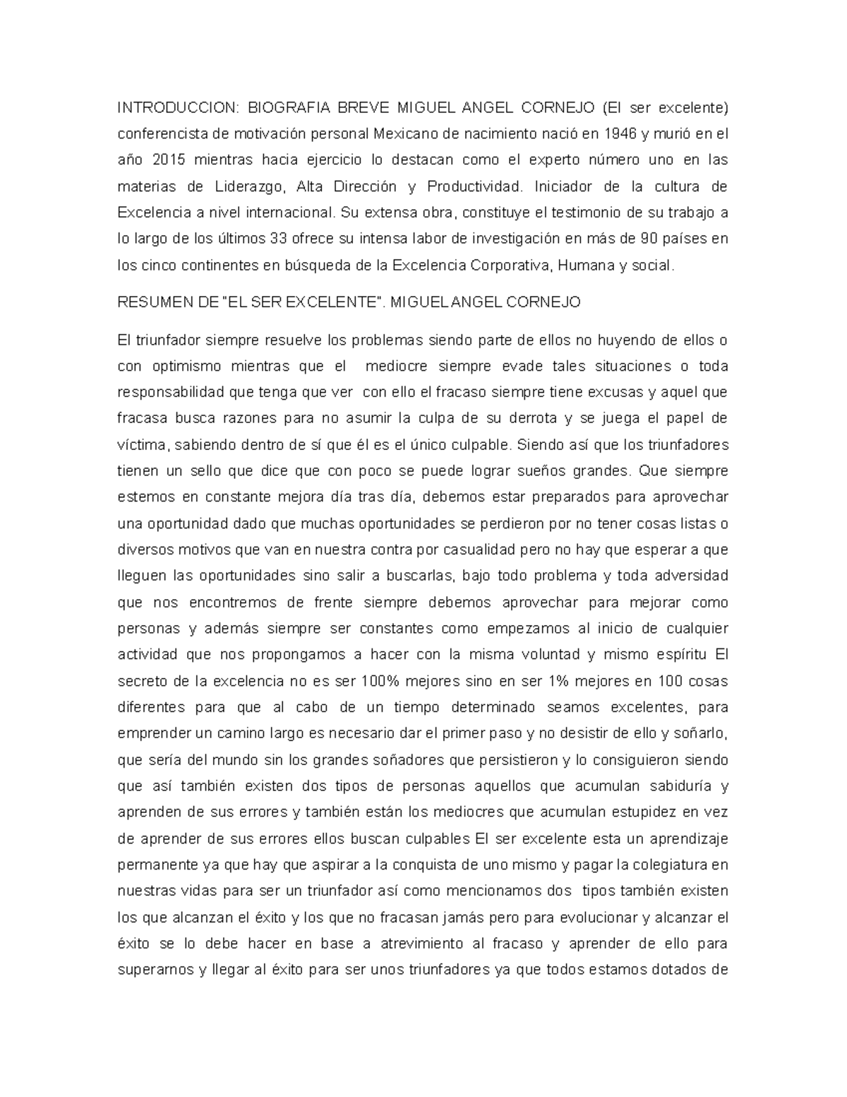 EL SER Excelente 1 - resumen de libro - INTRODUCCION: BIOGRAFIA BREVE ...