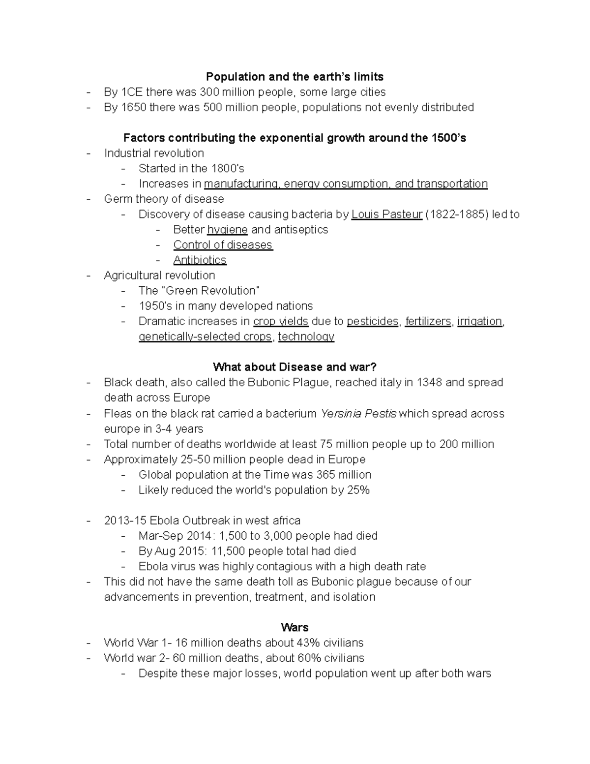 Geology Notes- 2 1 22 - Population and the earth’s limits By 1CE there ...