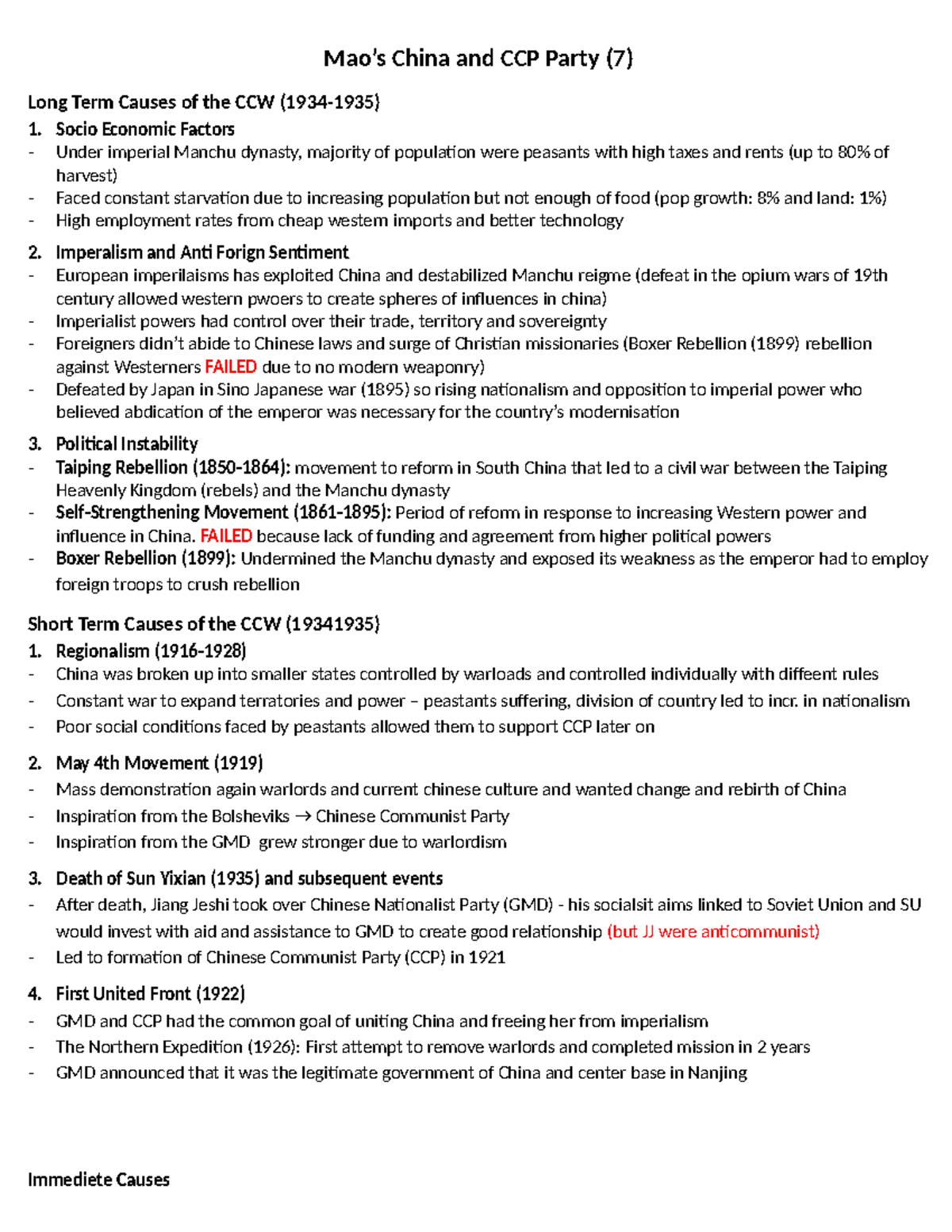 (7) Mao's China - Class Notes - Mao’s China and CCP Party (7) Long Term ...