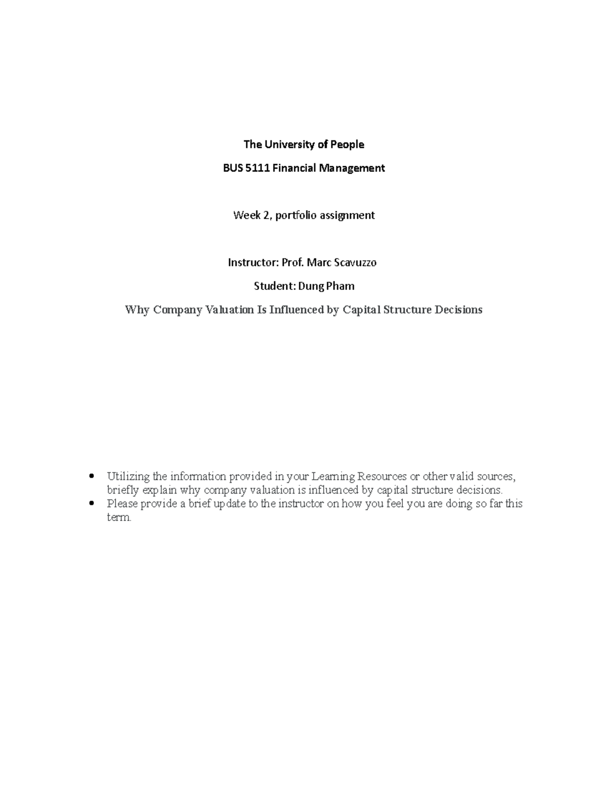 BUS 5111 w5p3 - Bus 5111 week 5 portfolio assignment - The University ...