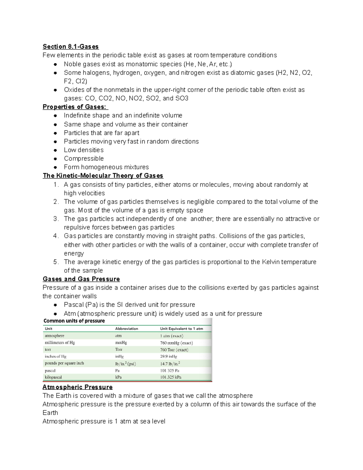 Ch. 8 Lecture 1 Notes - Prof. Mona Maalouf - Section 8-Gases Few ...