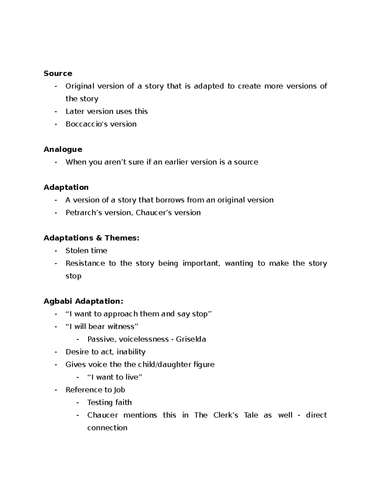 Class Lecture Notes - Source - Original version of a story that is ...