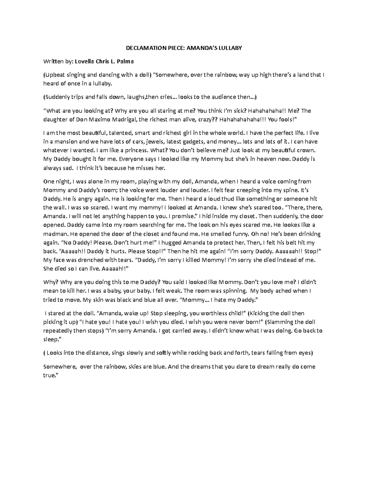 Declamation Piece - a spoken or written representation or account of a ...