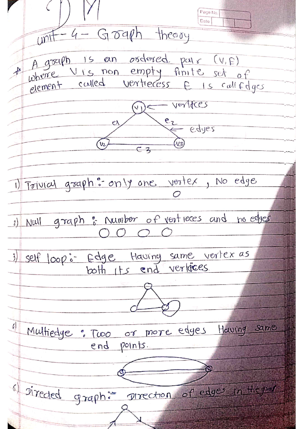 Unit number three - Page No. Date unit Graph theory A graph is an ...