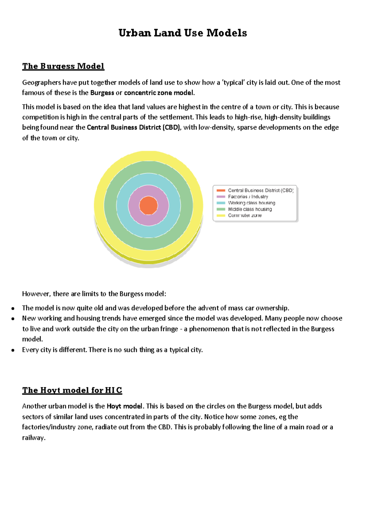 Urban land use model - Urban Land Use Models The Burgess Model ...