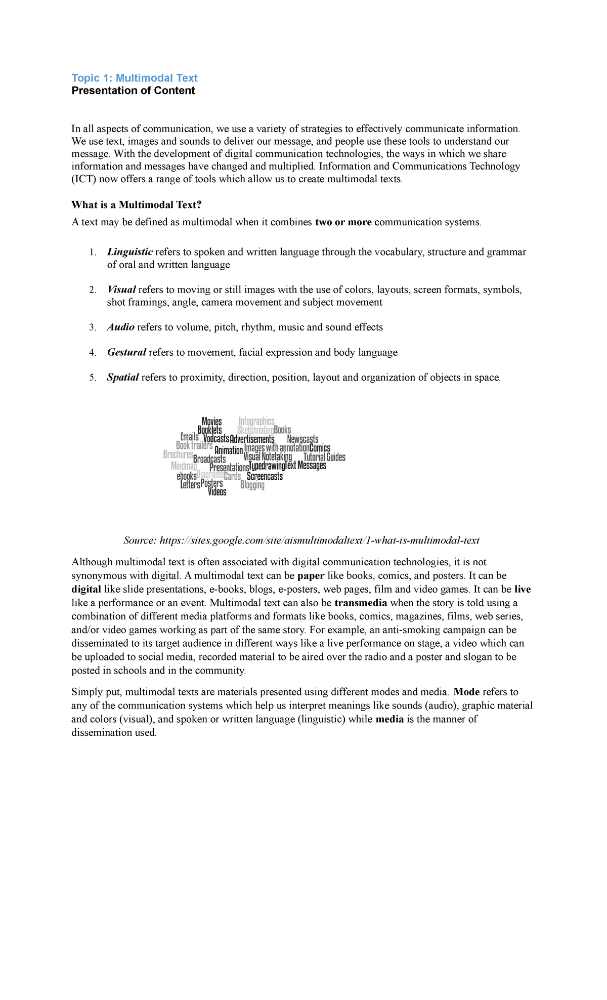 Multimodal text reading and exercise - Topic 1: Multimodal Text ...