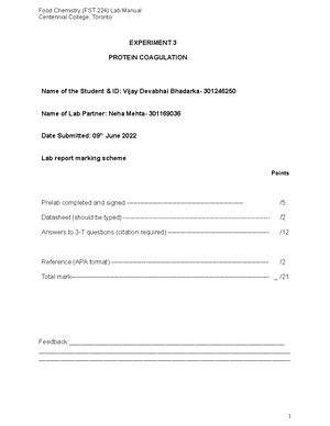 Biochem experiments - Sections 105 and 106 CH-222 Lab Summer 2022 ...