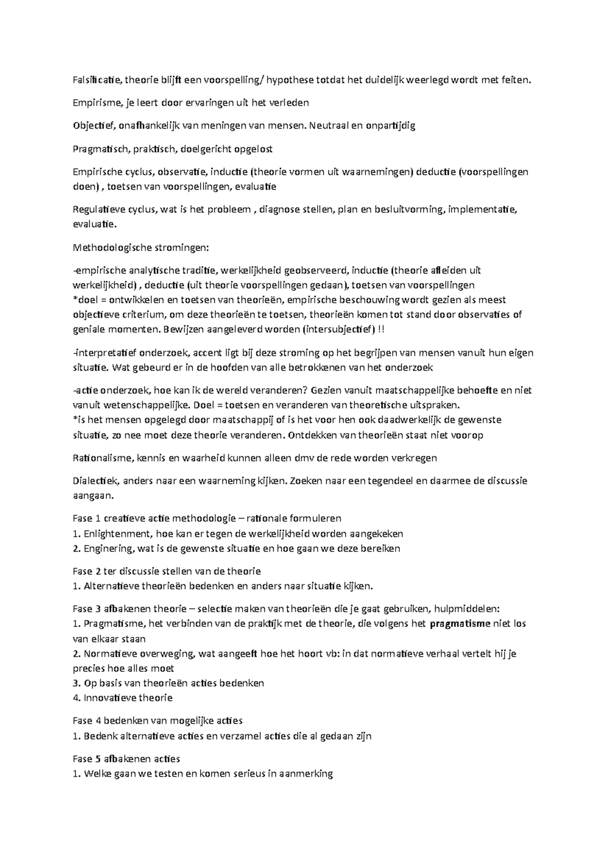 Samenvatting CAM - Creatieve Actie Methodologie - Falsificatie, theorie ...