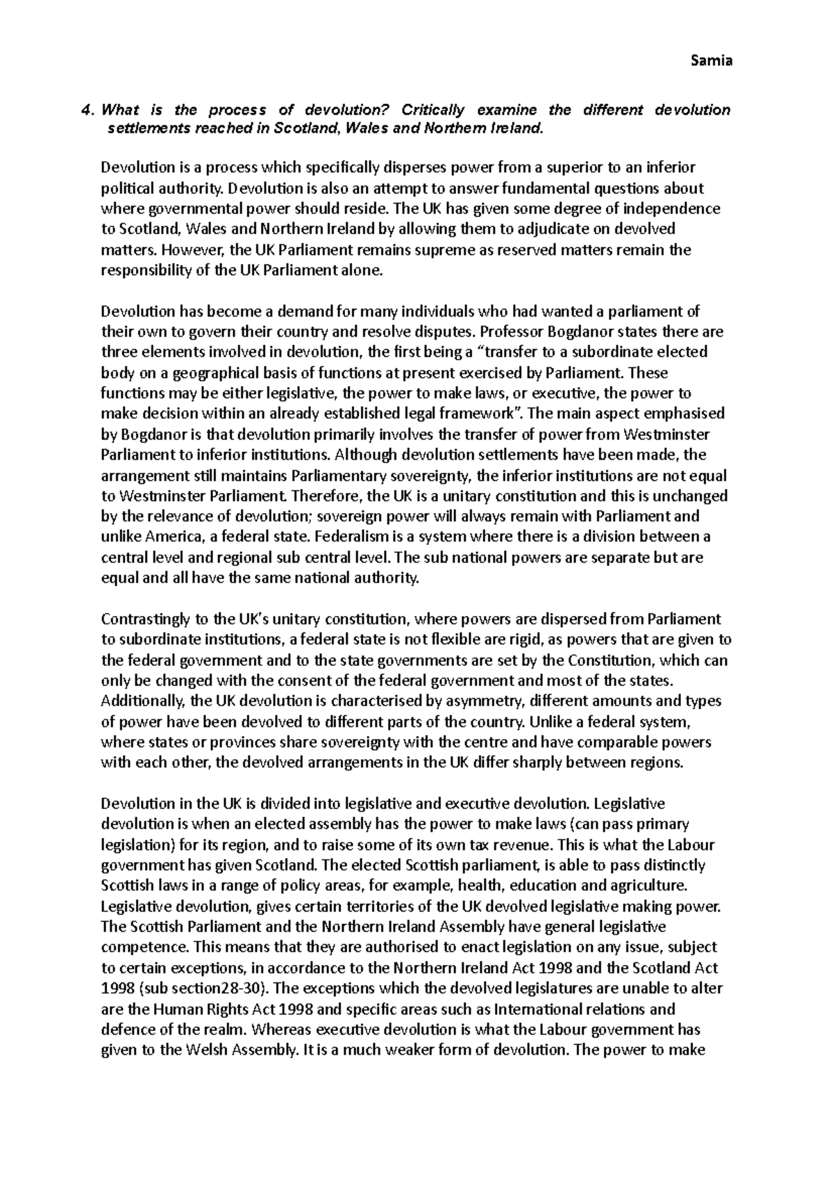 Public law - Devolution - Samia 4. What is the process of devolution? Critically examine the ...