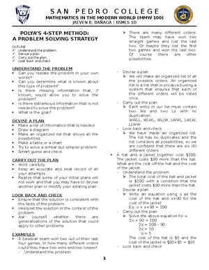 Example of Polya's Method - Mathematics in the Modern World - Studocu
